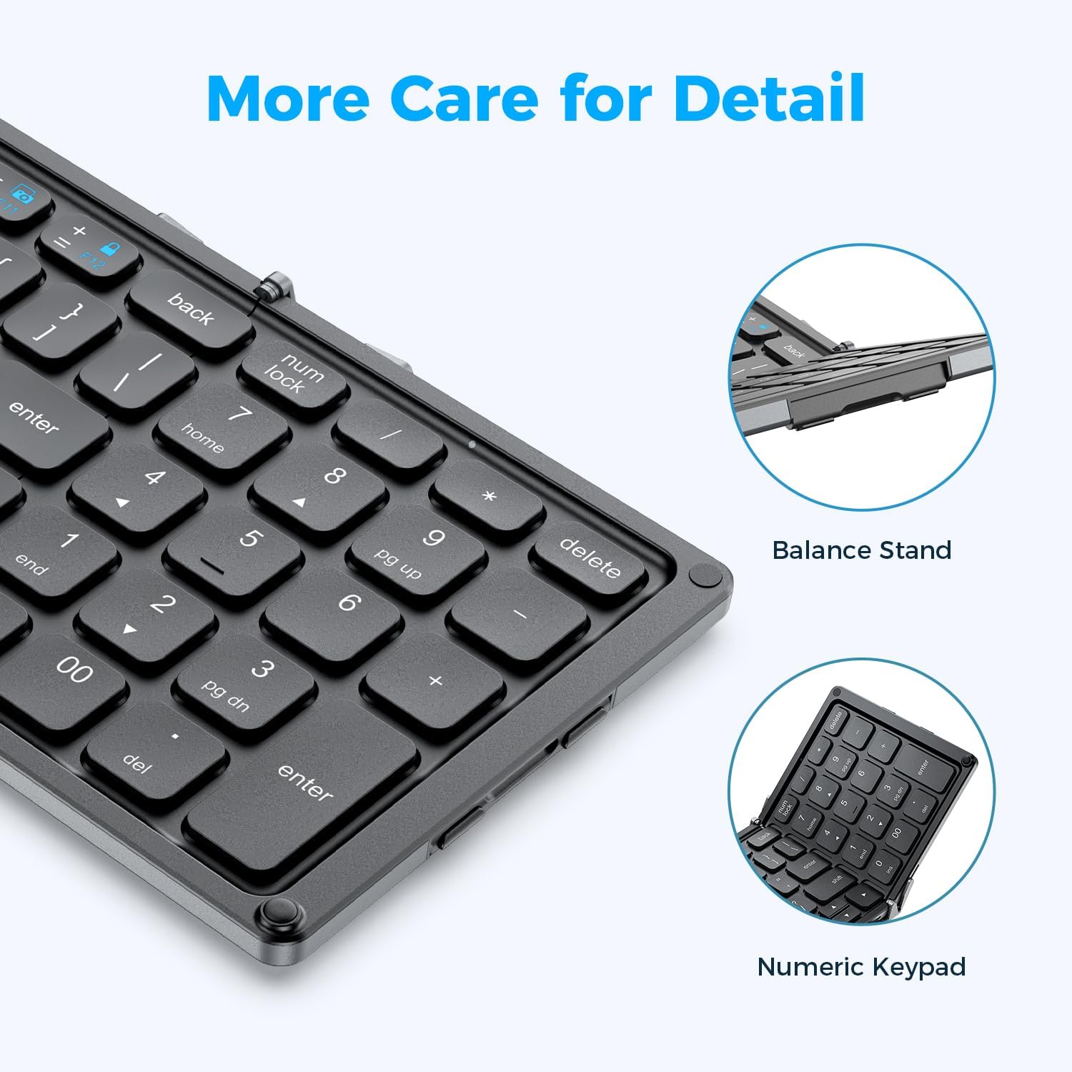 iClever Foldable Keyboard with Number Pad, BK09 Wireless Portable ...