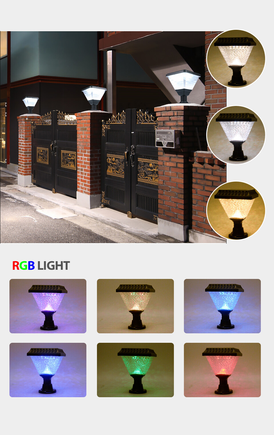 LED Solar Garden Light Lampu Tiang Pagar Solar Pillar Light Outdoor ...