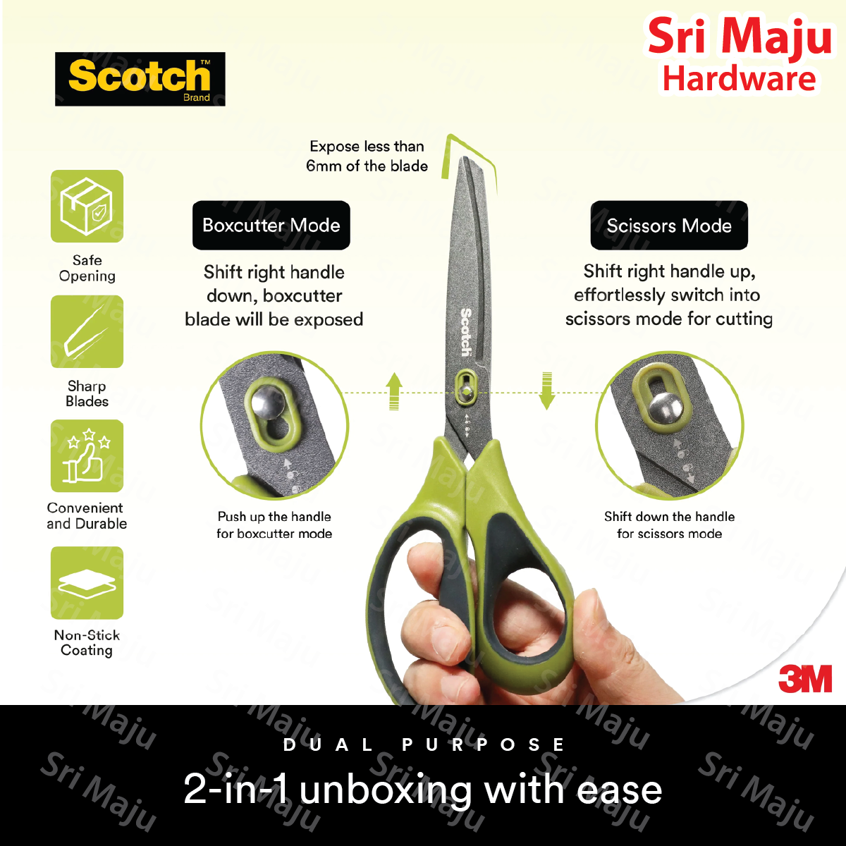 MAJU 3M Scotch 1487 2-in-1 Stainless Steel Unboxing Scissor Dual ...