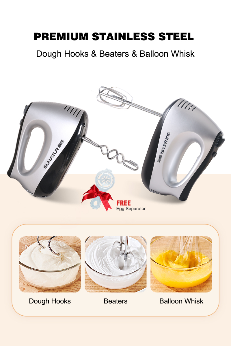 SUNATUR Hand Mixer 300W High Power Cake Beater Electric Cream Whip ...