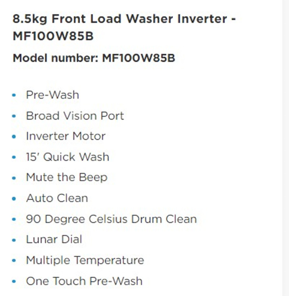 MIDEA 8.5kg Inverter Front Load Washer MF100W85B Washing Machine Mesin ...