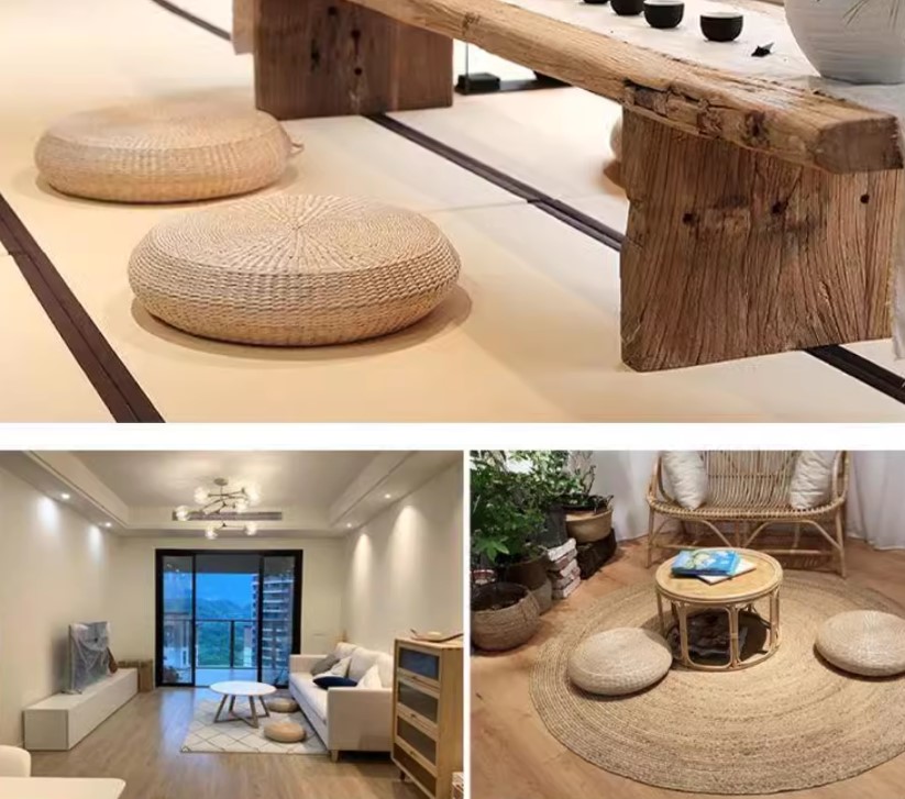 Zen Style Muji Handmade Straw Woven Tatami Cushion Floor Pouf Ottoman ...