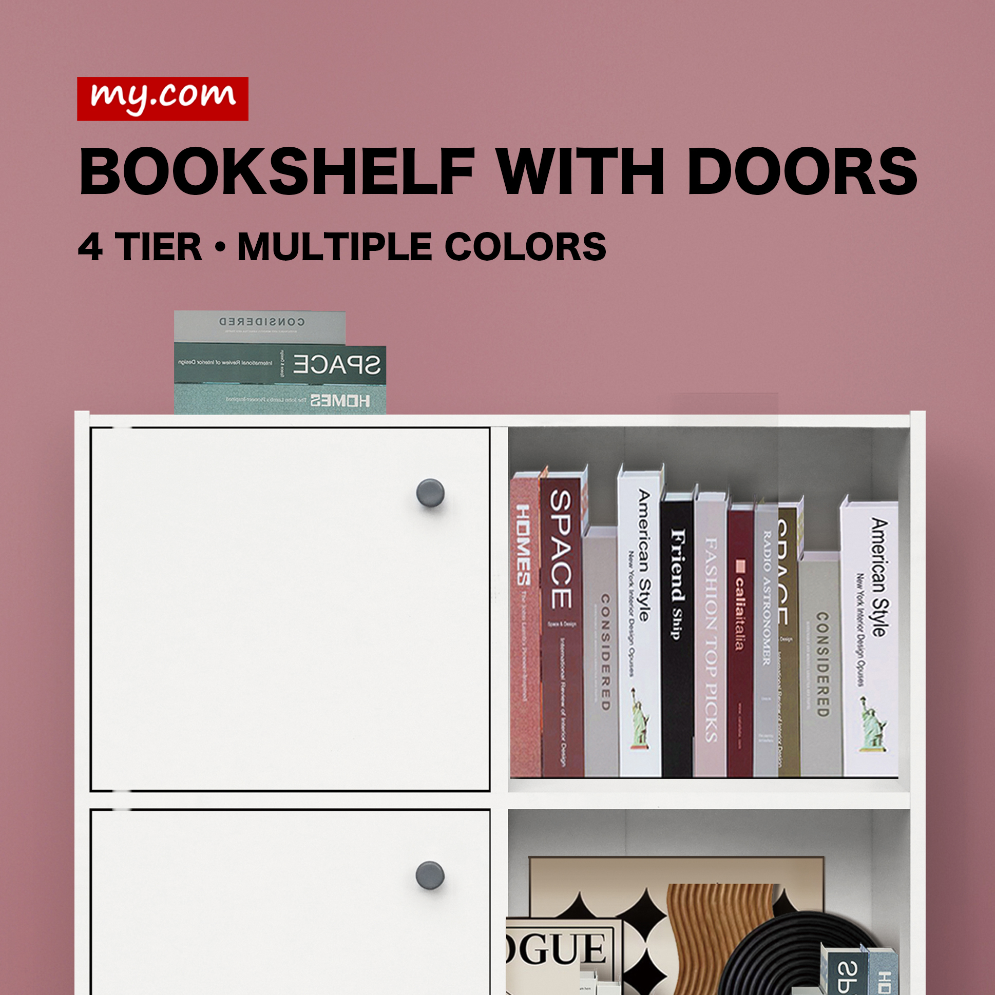 Rak Buku 4 Tingkat/4 Tier Bookshelf with 2 Doors my-com Almari Buku ...