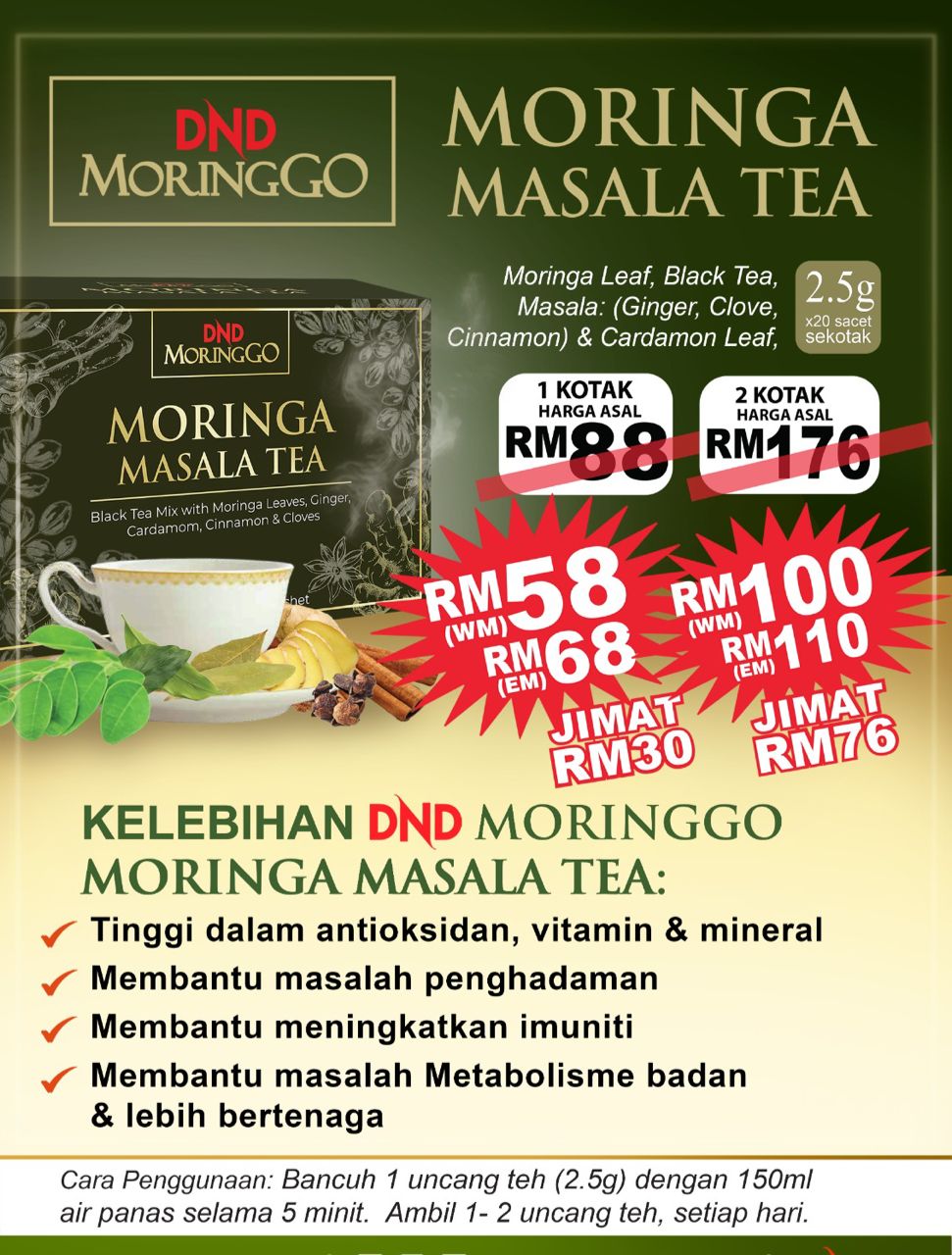DND MORINGGO Moringa Masala Tea ( 1 Kotak x 20 sachet) Dr Noordin Darus ...