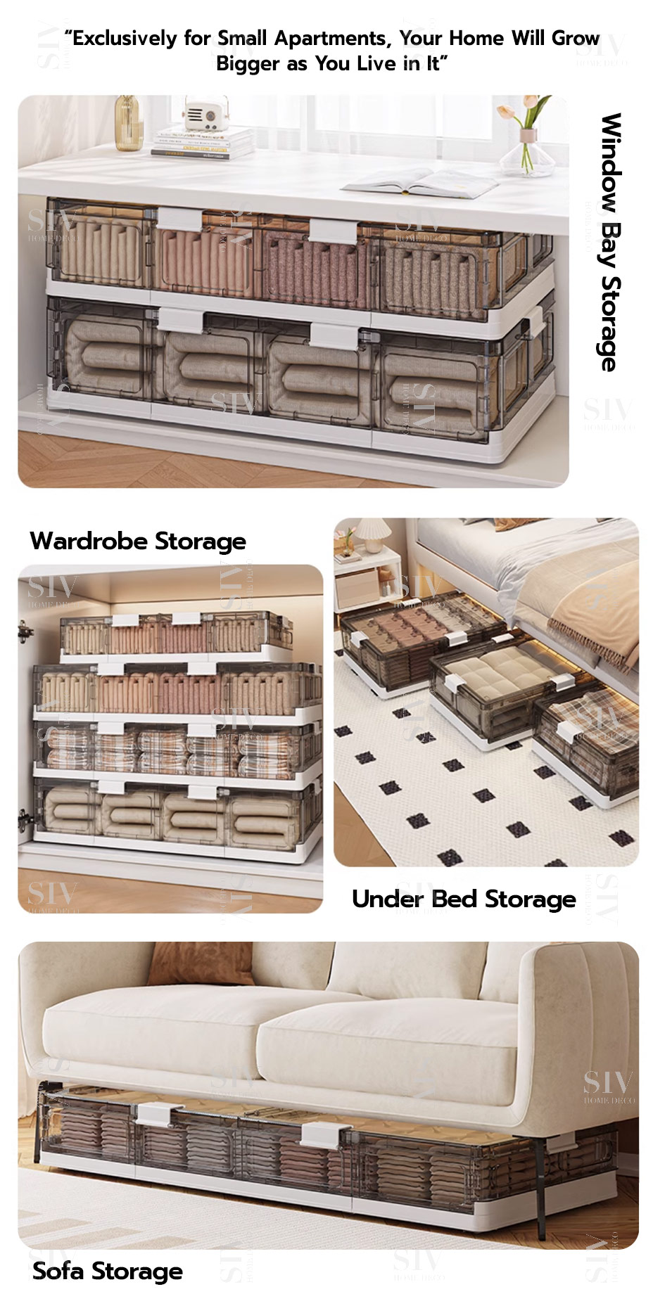 SIV Bed Under Storage Box Clothes Storage Box Flip Foldable with Pulley ...