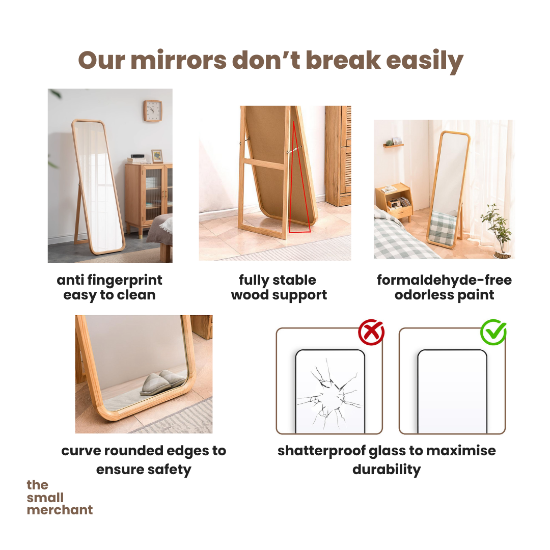 TSM 55cmx165cm Wood Frame Standing Mirror | Hang and Stand | Free ...