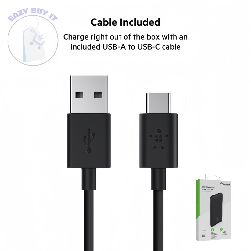 BELKIN BOOST-CHARGE 2 USB-A PORTS & 1 USB-C PORT 15W POWER BANK 10000 ...