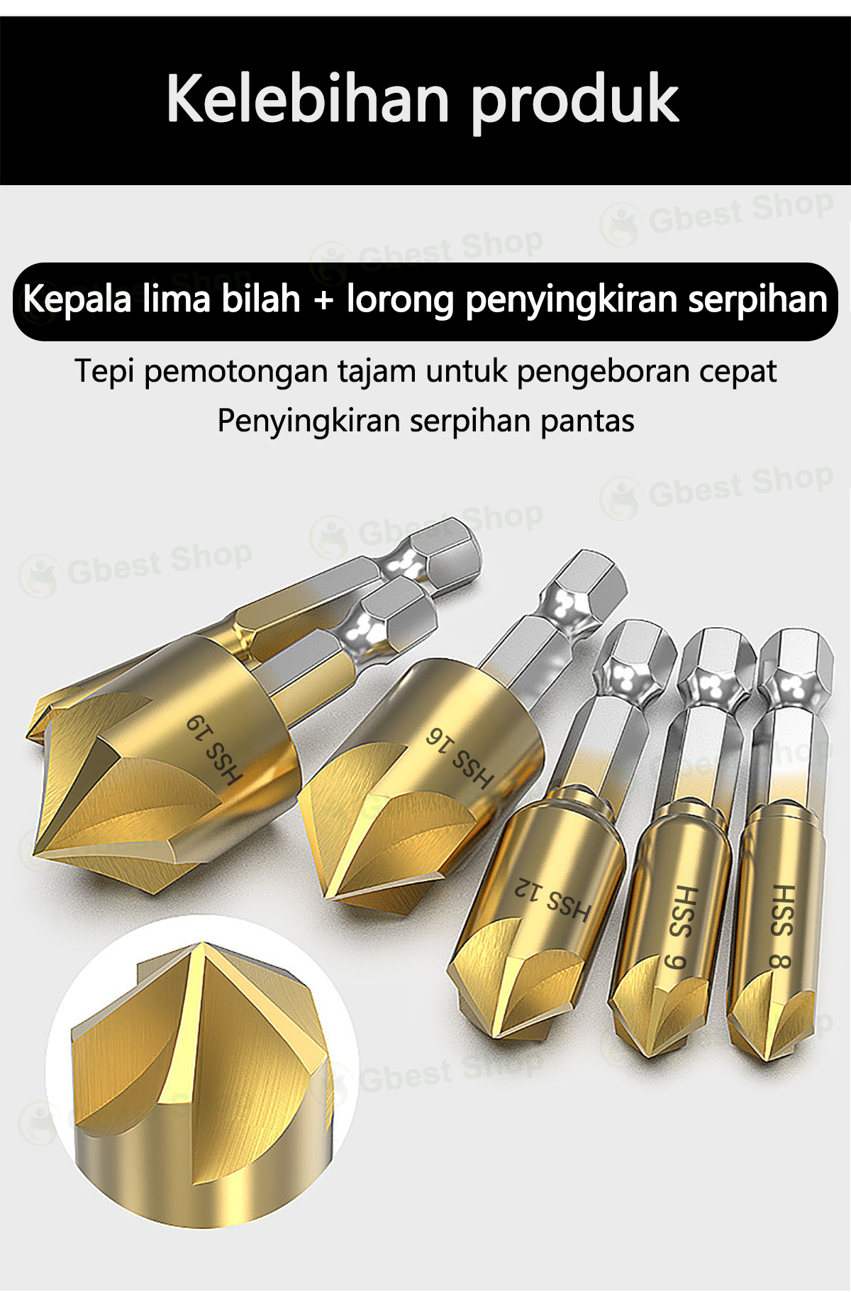 6pcs Chamfer Countersink Set 5 Flute Chamfer Countersink Drill Bits ...