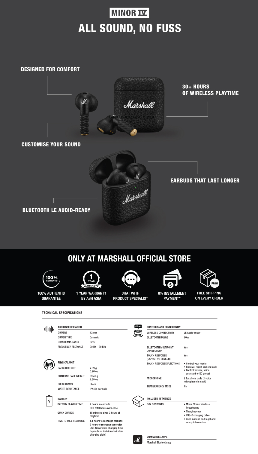 [OFFICIAL] MARSHALL MINOR IV WIRELESS BLUETOOTH EARBUDS BLACK ...