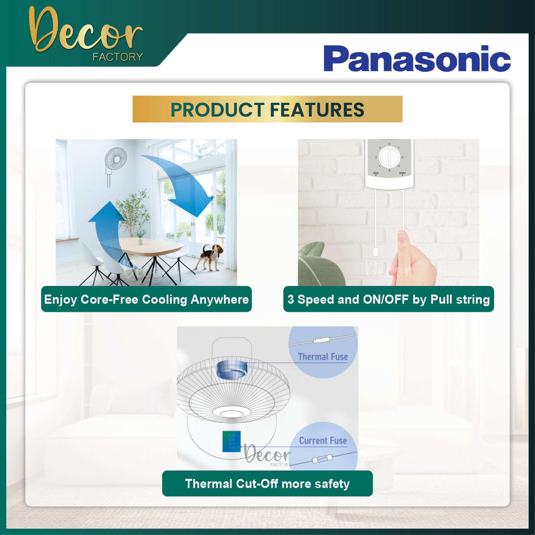 Panasonic Fan Panasonic FMU408 16" Wall Fan F-MU408 3 Blades White ...