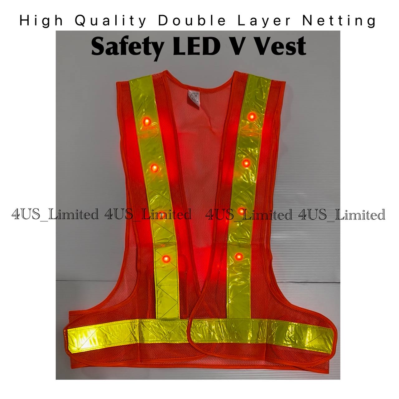 SAFETY LED VEST V NETTING WITH REFLECTOR | REFLECTIVE SECURITY VEST ...