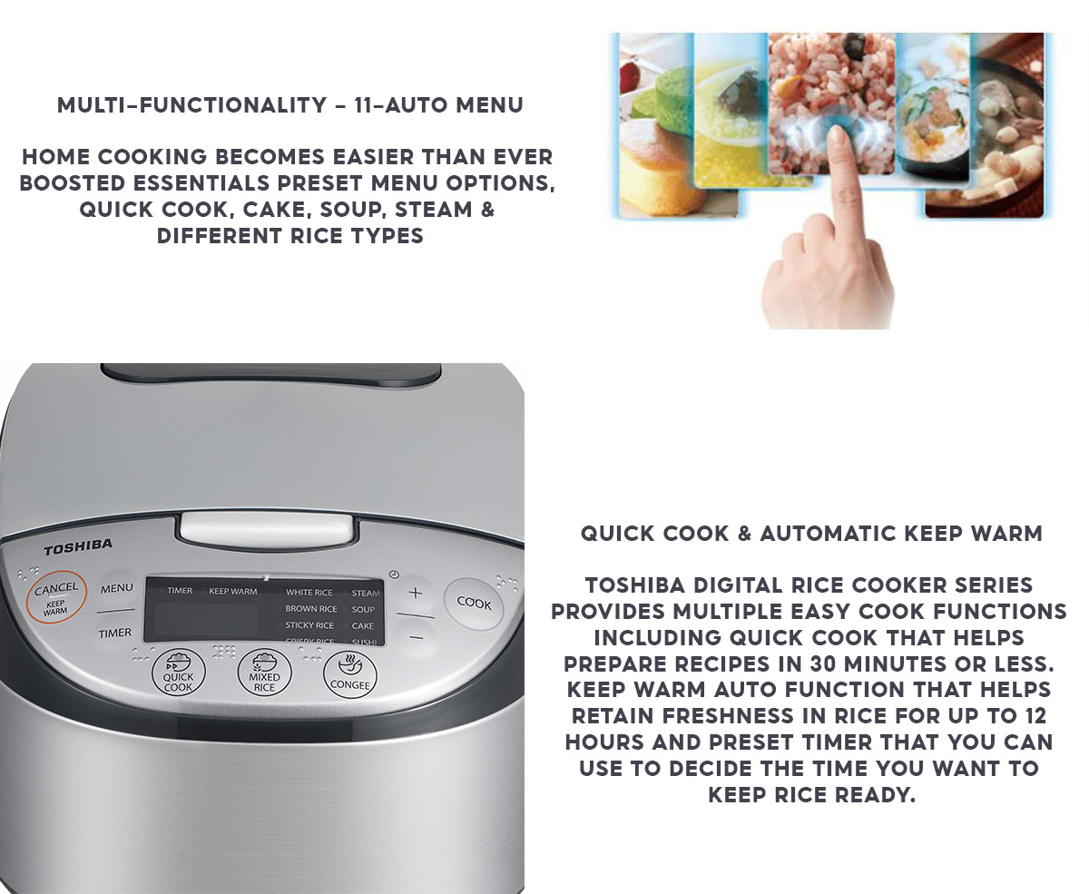 Toshiba Non-Stick Multi-Function Digital Rice Cooker - Silver (1.8L/4mm ...