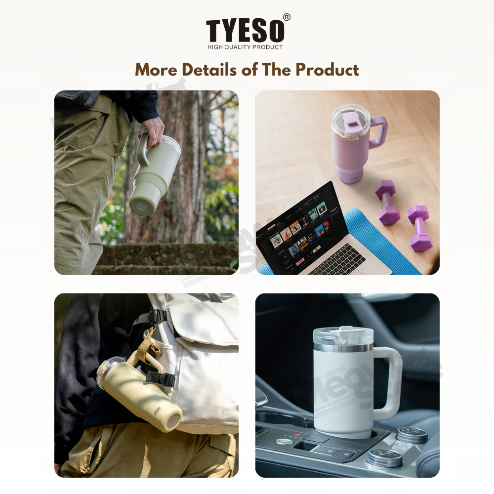 TYESO Tumbler Stainless Steel Insulated Thermos Flask with Carrying Handle Water Bottle Botol ...