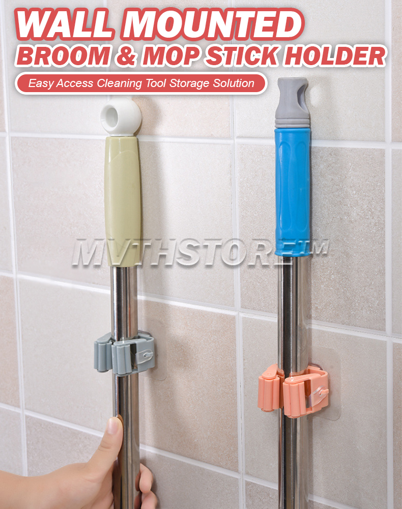 Adhesive Wall Mounted Broom and Mop Holder Gripper Wall Damage Free ...