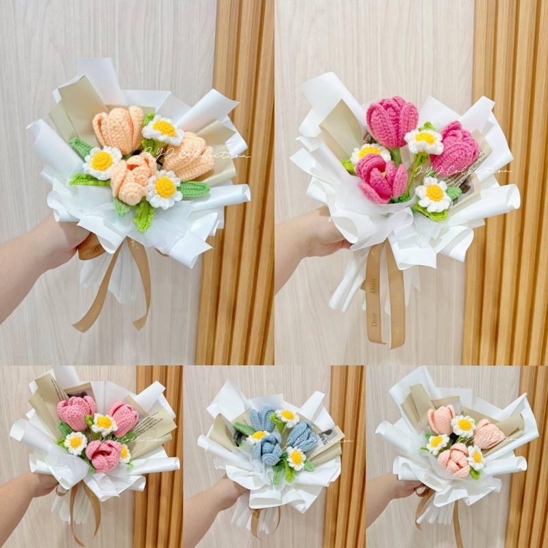 JYJ bunga sulam crochet tulips flowers bouquet daisy bouquet bunga kait ...