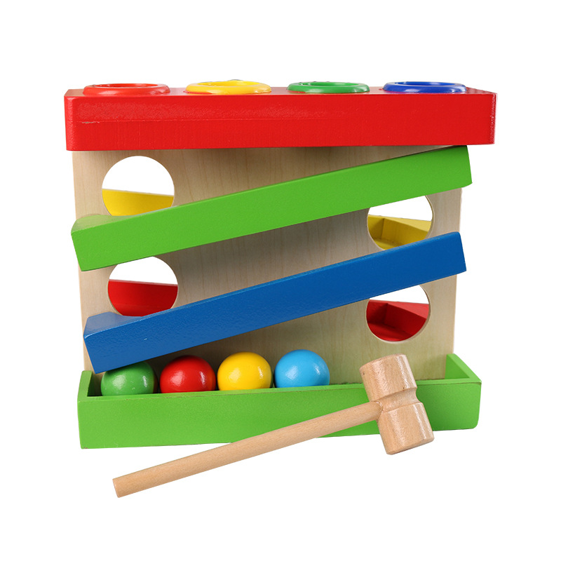 Colorful Wooden Pounding Ball Roll Tower Game Kids & Baby Early ...