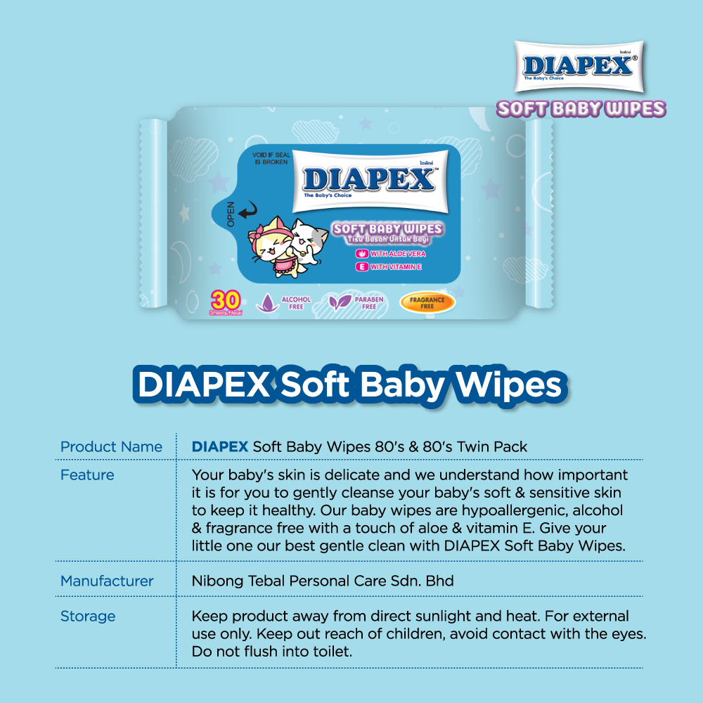 Diapex Soft Baby Wipes (30's x 2) x 24 Packets (Carton) | Shopee Malaysia