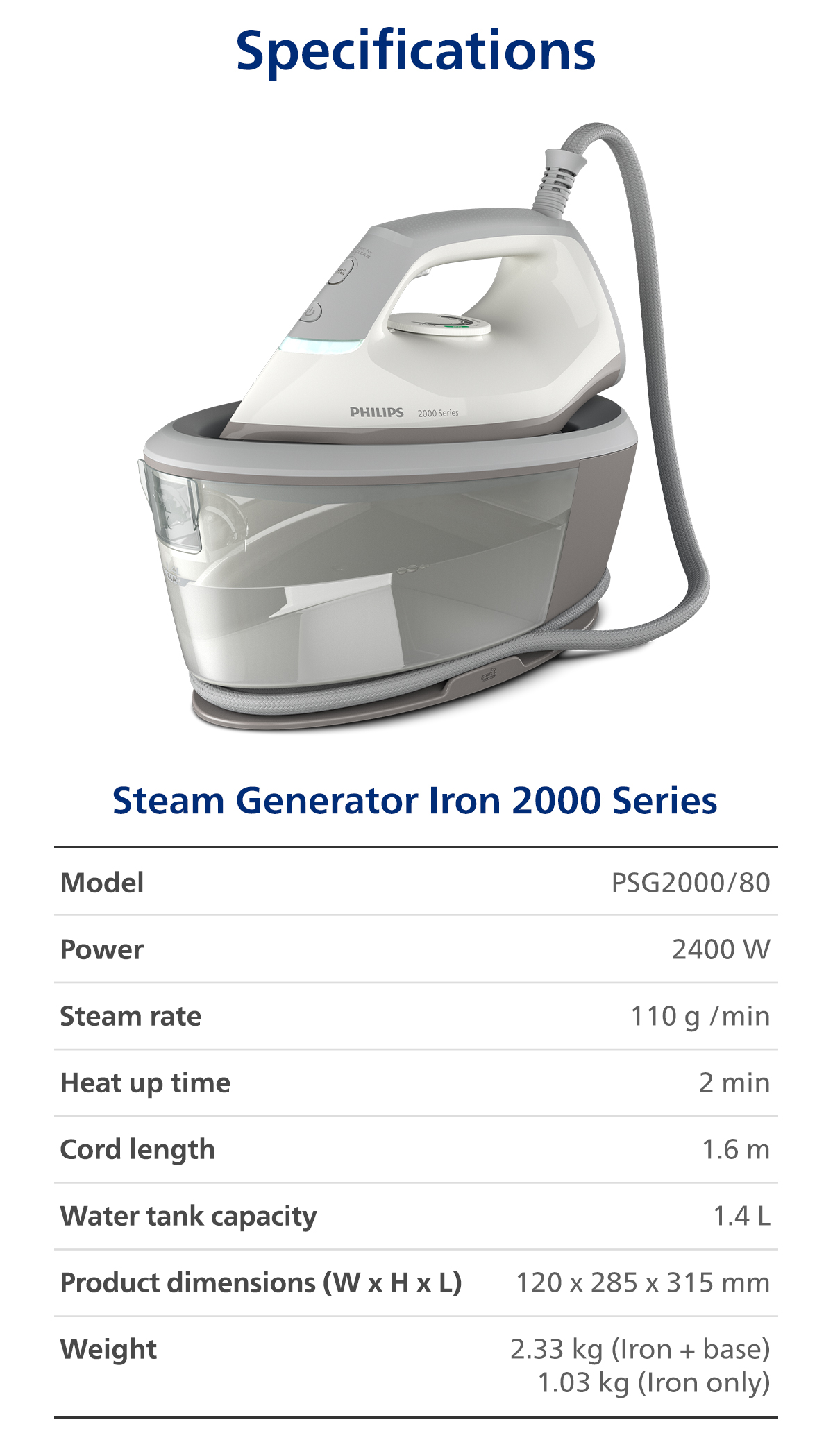 PHILIPS Steam Generator Iron 2000 Series (PSG2000/80) | Shopee Malaysia