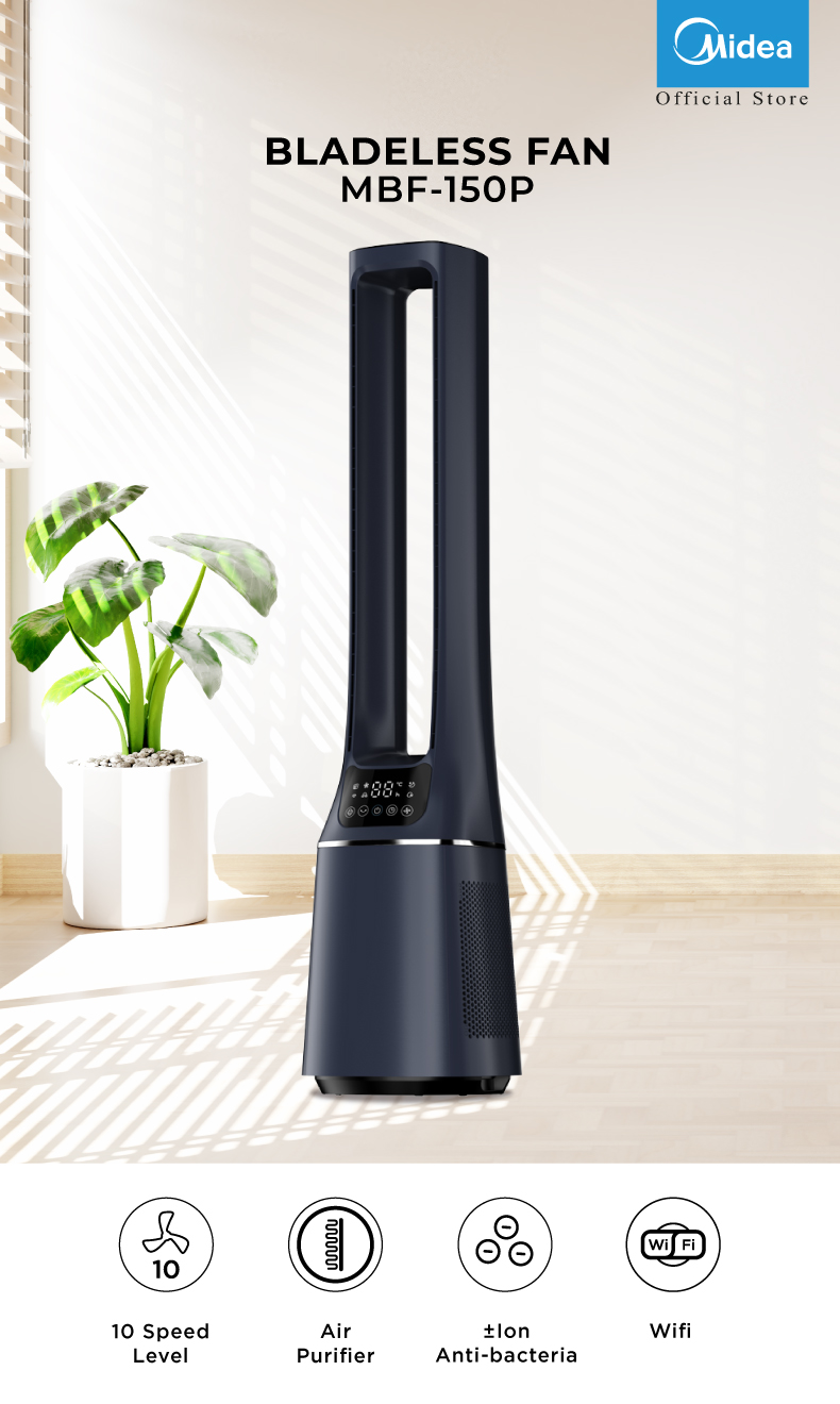 Midea MBF-150P (Blue) Bladeless Fan / Air Purifier With SensiCool Technology (Air Volume ≥ 20 m³ ...