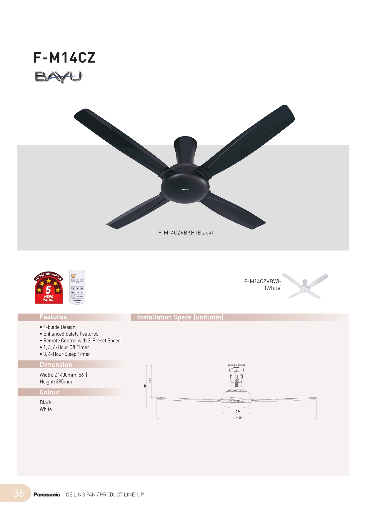 [FREE SHIPPING] 56" PANASONIC BAYU Series Ceiling Fan with Remote ...