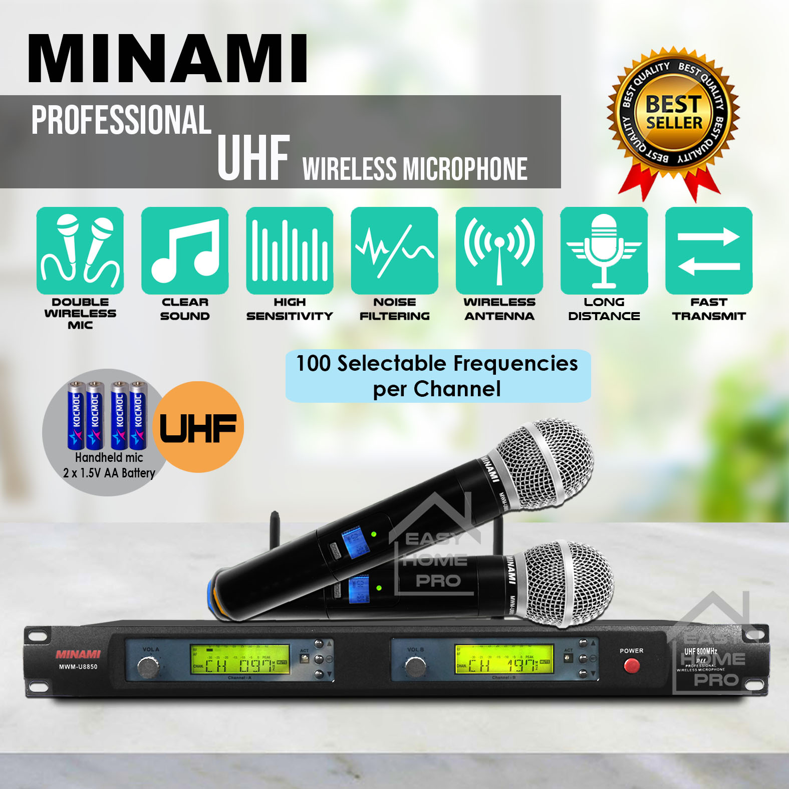 MINAMI MWM-U8850 Professional UHF Wireless Microphone System Cordless ...