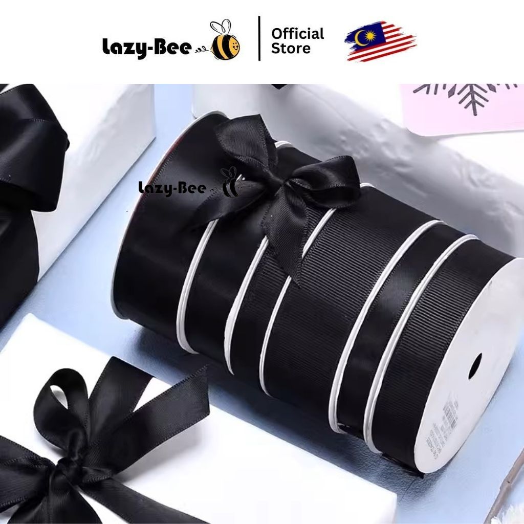 LAZY BEE BLACK HITAM 5 meter Premium Grosgrain Ribbon Craft Bow knot ...