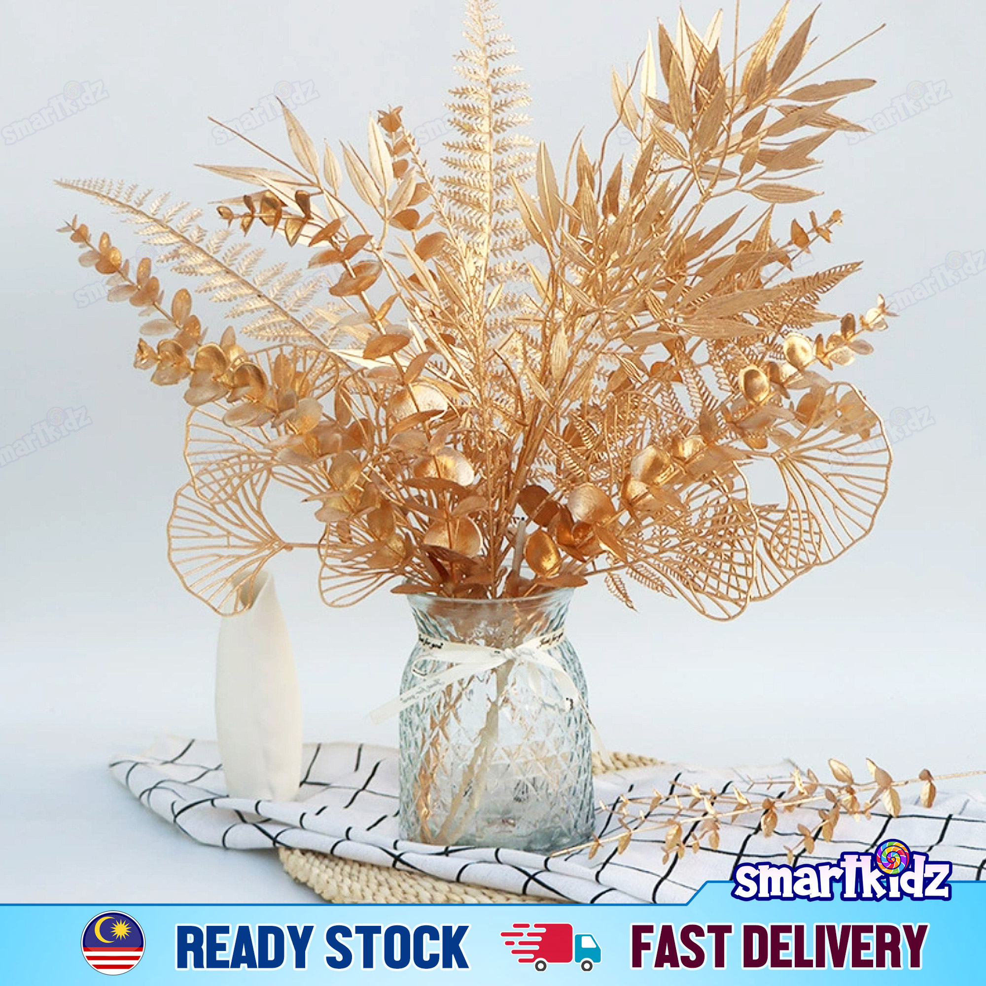 Gold Artificial Leaves & Flower CNY Decor - Lotus Ginkgo Persian ...