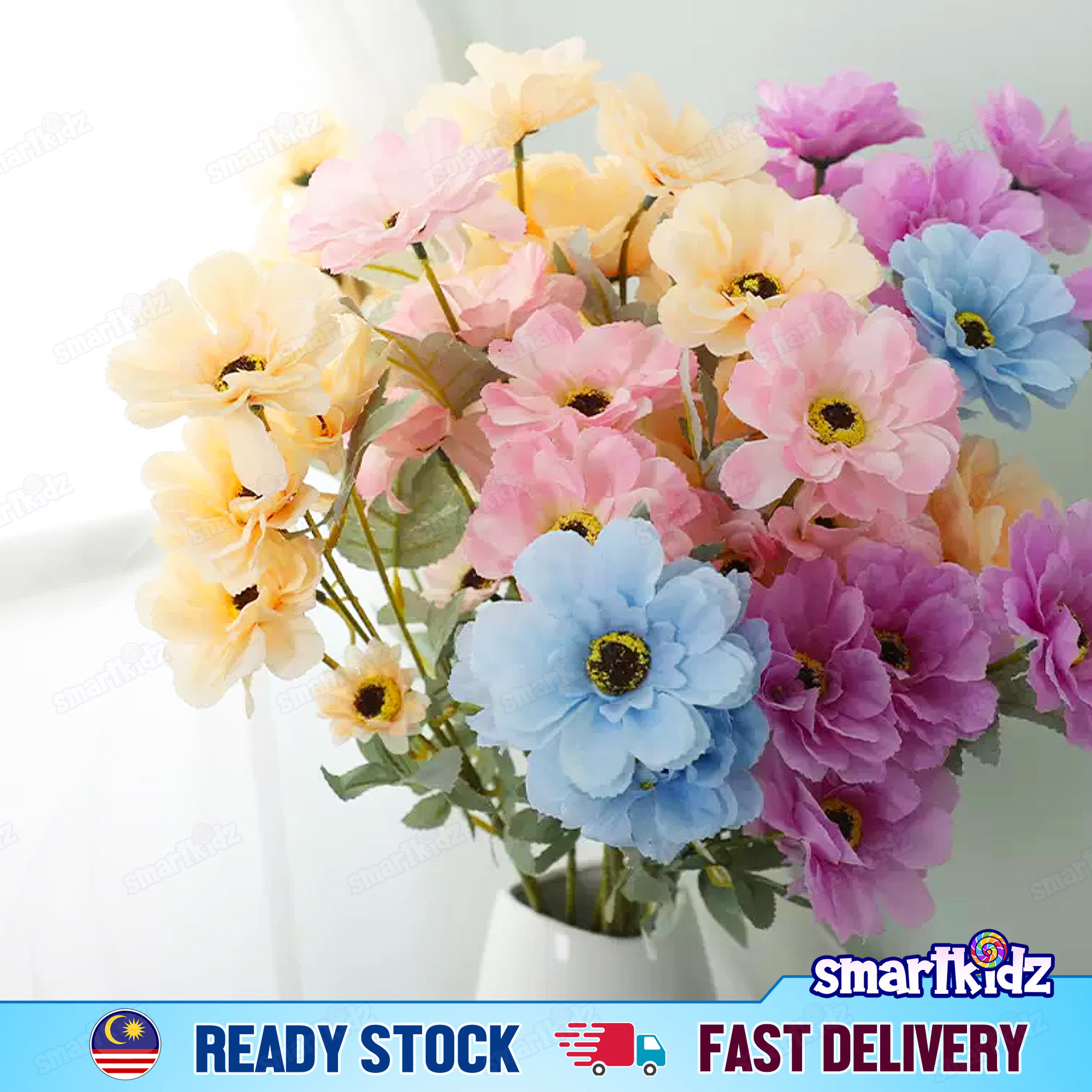 [1stalk] 6 Heads Zinnia Artificial Flower | Zinnia Bunga Hiasan Daisy ...