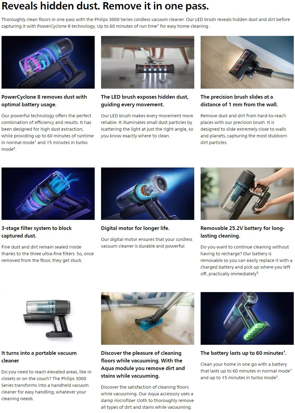 Philips XC3133 Series 3000 Aqua PowerCyclone 8 Cordless Vacuum Cleaner ...