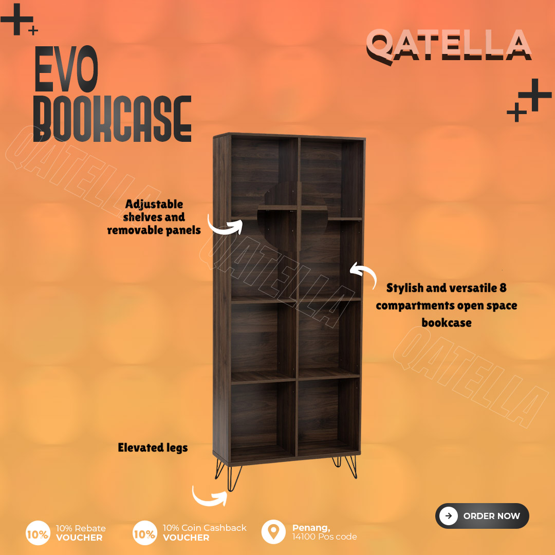 Qatella EVO 2.5ft Bookcase Cabinet Shelf Office Hall Modern Wood ...