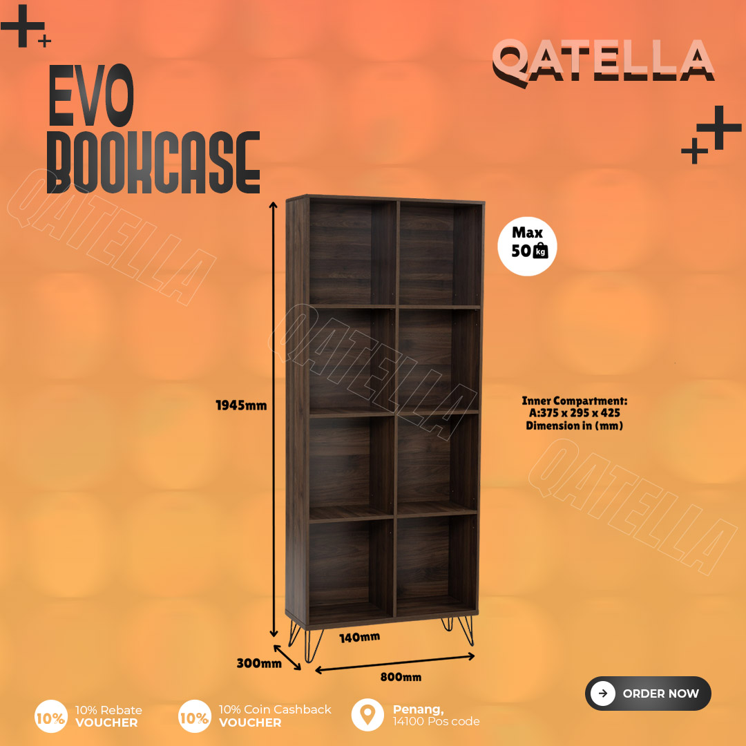 Qatella EVO 2.5ft Bookcase Cabinet Shelf Office Hall Modern Wood ...