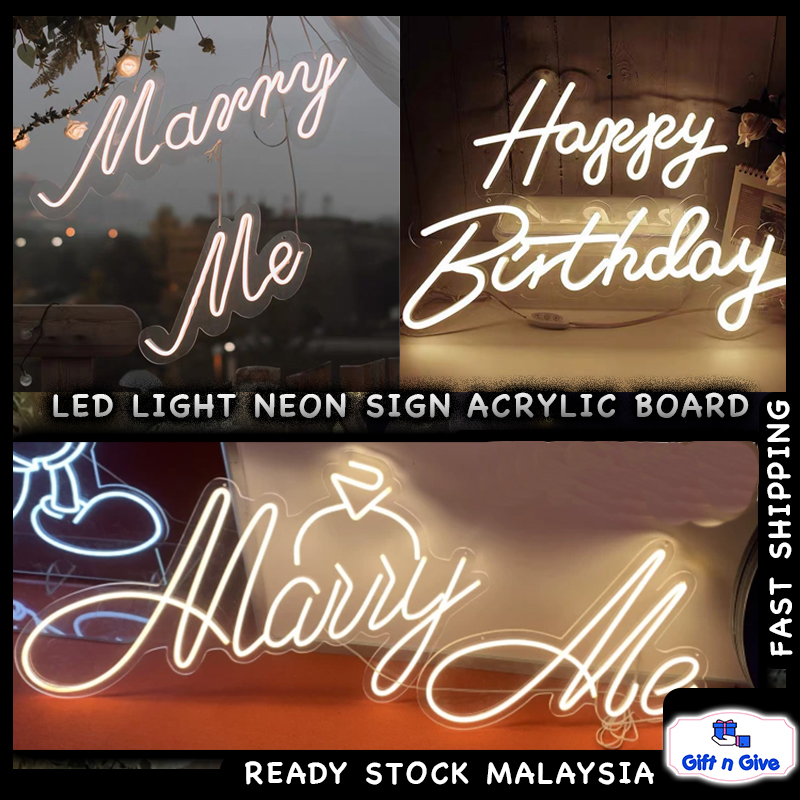 Marry Me Happy Birthday LED Light Neon Sign Acrylic Board Party ...