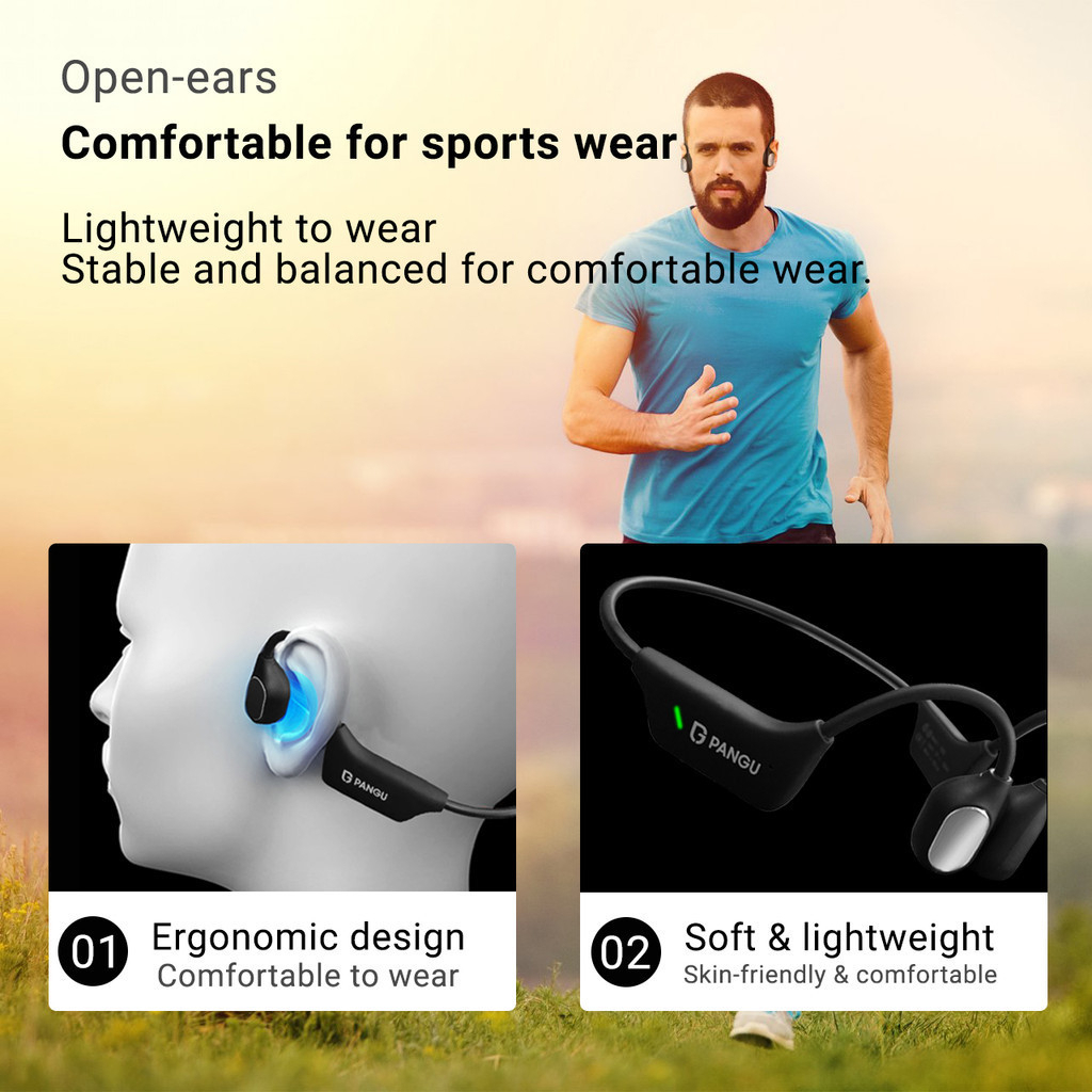 PANGU Bone Conduction Headphones Bluetooth Headphone Wireless Open Ear ...
