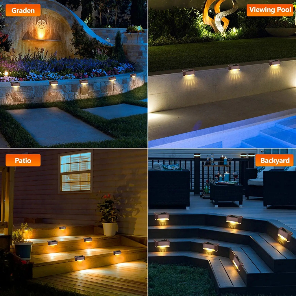 💡4 PCS Solar Stair Light Waterproof Outdoor Garden LED Light Lampu ...