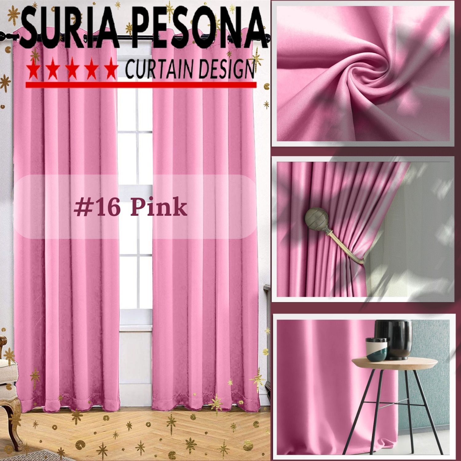 IRIS #16 PINK(H=170CM - 400CM) - Matte satin Langsir Semi-Blackout For ...