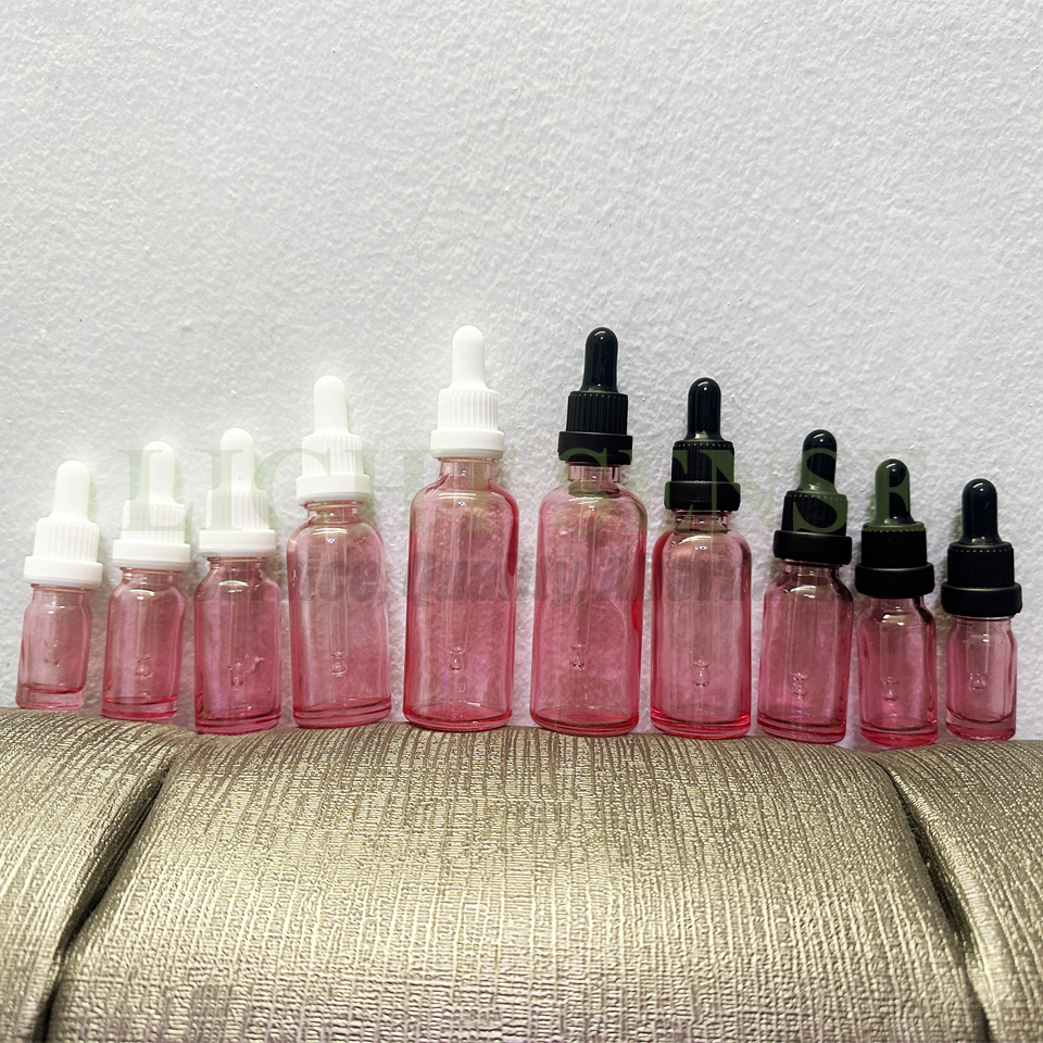 Pink Glass Dropper Bottle with White or Black Cap Dropper 5ml 10ml 15ml ...