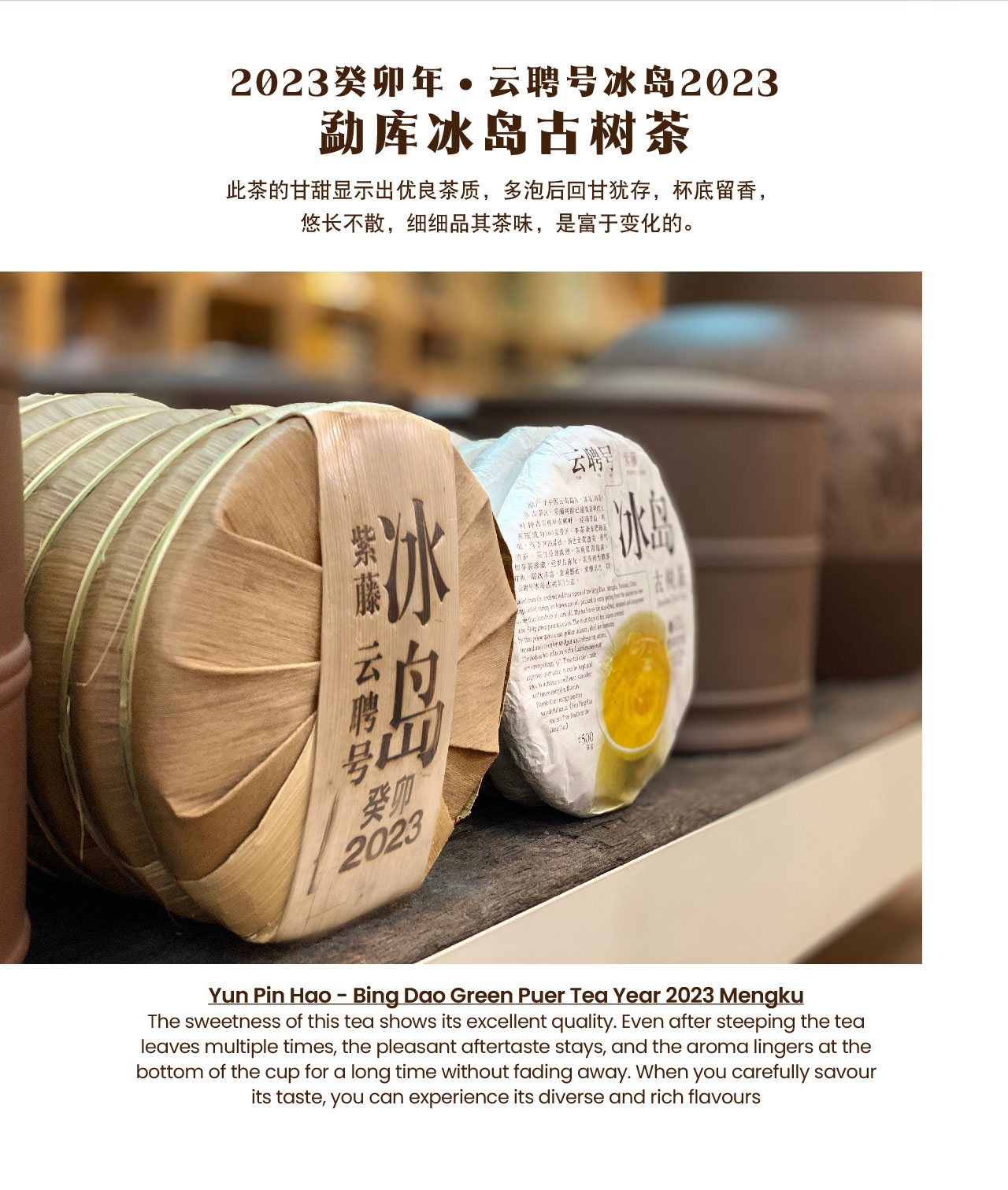 Purple Cane Yun Pin Hao - Bing Dao Green Puer Tea Year 2023 Mengku (±500g) 紫藤 云聘号冰岛古树茶 普洱青饼 2023 ...