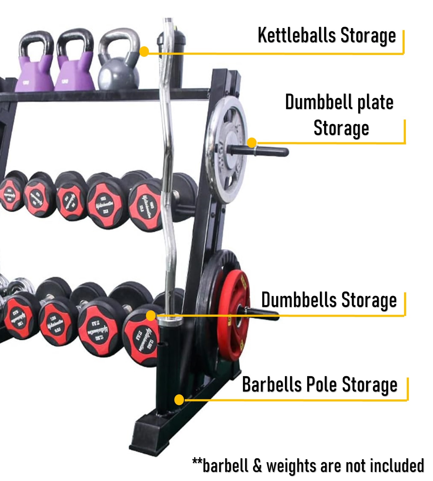4 IN1 3-Tier Gym Dumbbell & Barbell Rack For Dumbbells, Barbells ...