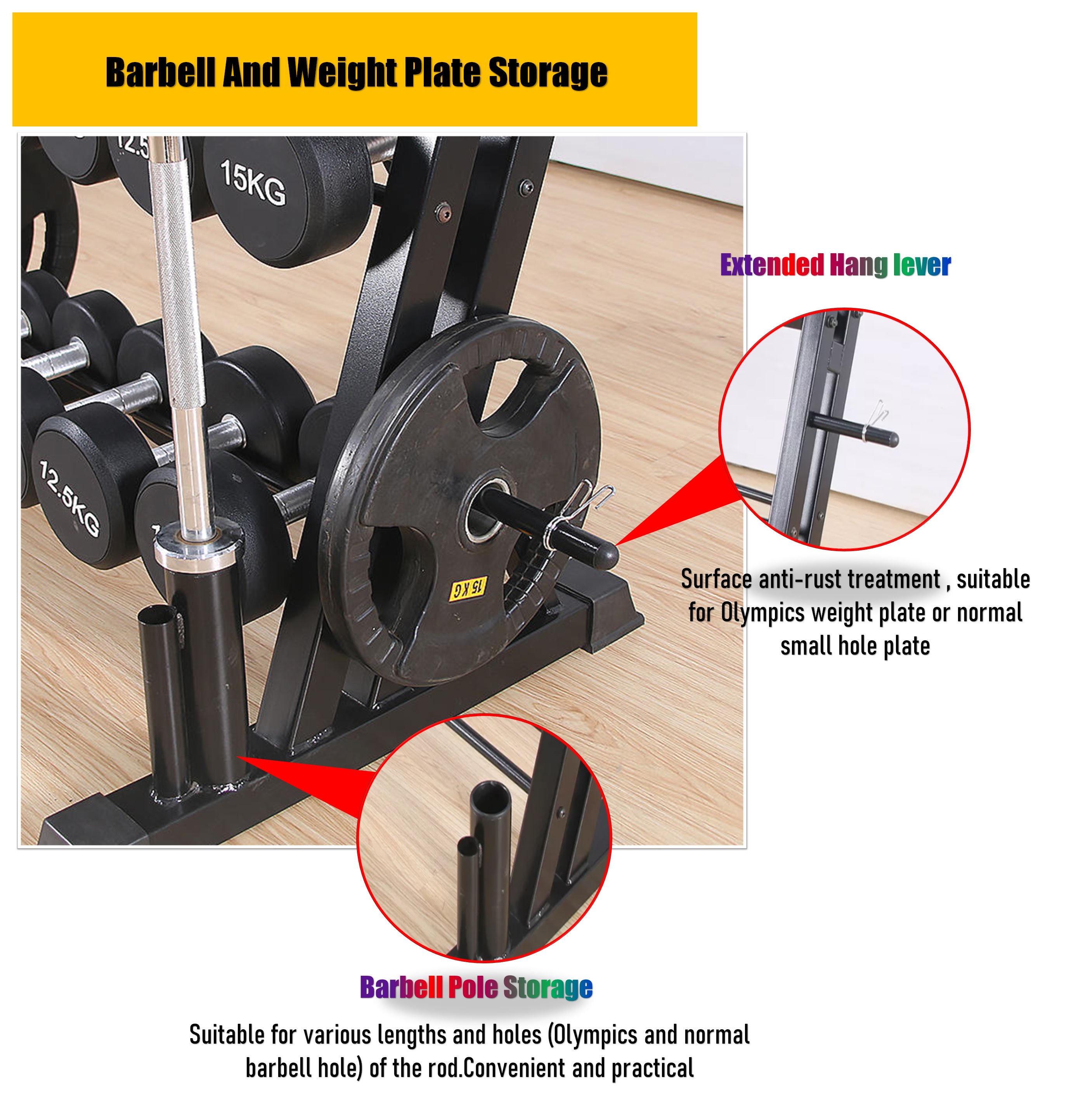 4 IN1 3-Tier Gym Dumbbell & Barbell Rack For Dumbbells, Barbells ...