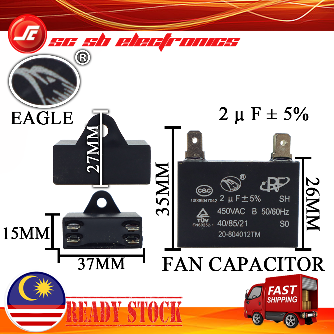 EAGLE CAPASITOR MOTOR FAN CAPACITOR FAN KAPASITOR KIPAS ( 1.5UF / 2.0UF ...