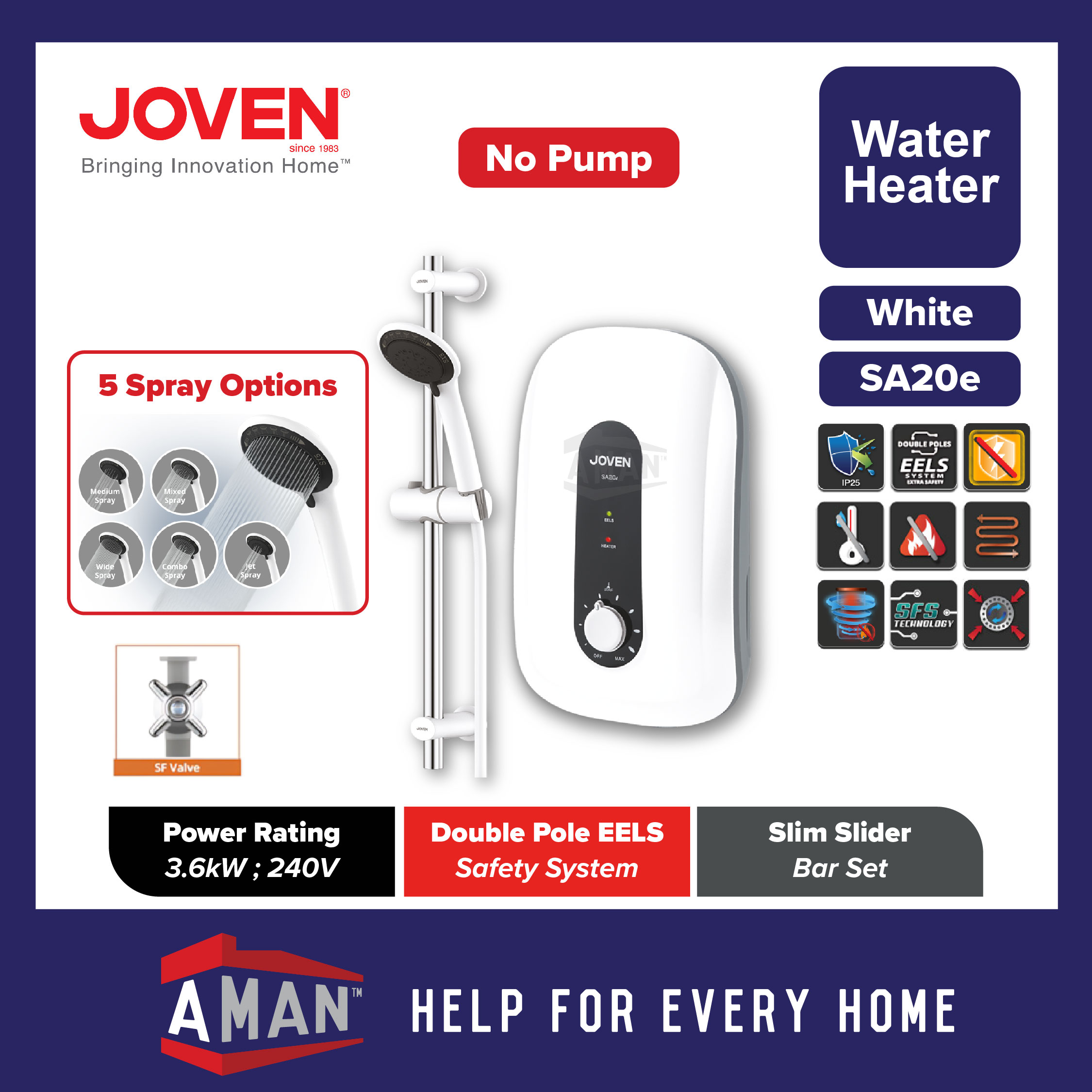 JOVEN Water Heater Without Pump Rain Shower Bathroom Instant Hot Water ...