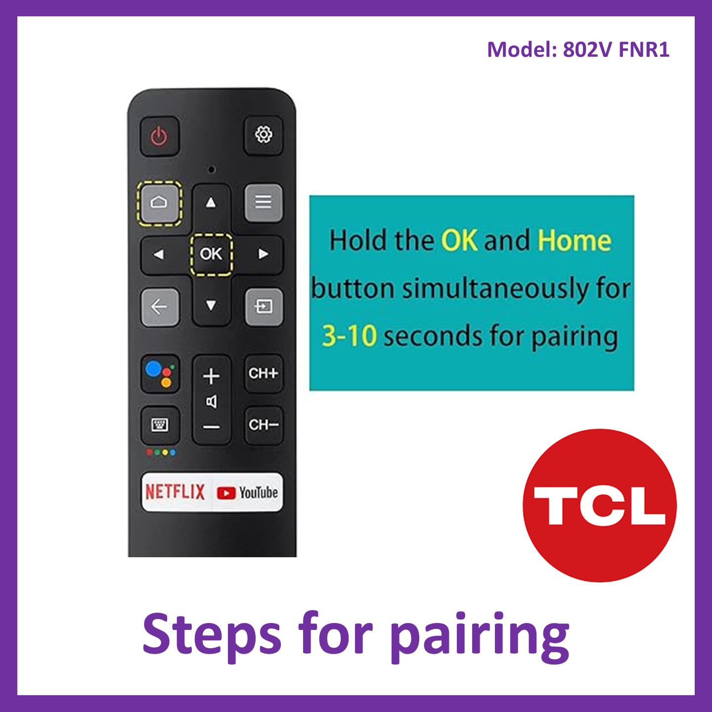 TCL Original Android 4K UHD Smart TV Remote Control 802V FNR1 TCL 4K UHD HDR Smart Android TV ...
