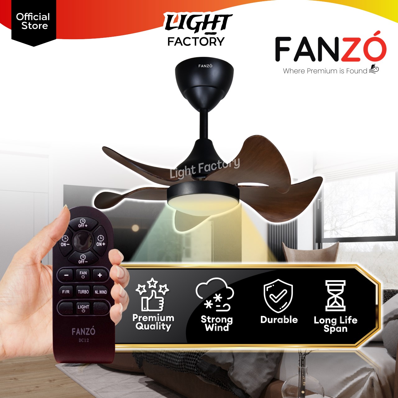 🔥NEW🔥FANZO ROSE LED 24'' 5 Blades Ceiling Fan 3 Colour LED DC Motor 24 ...