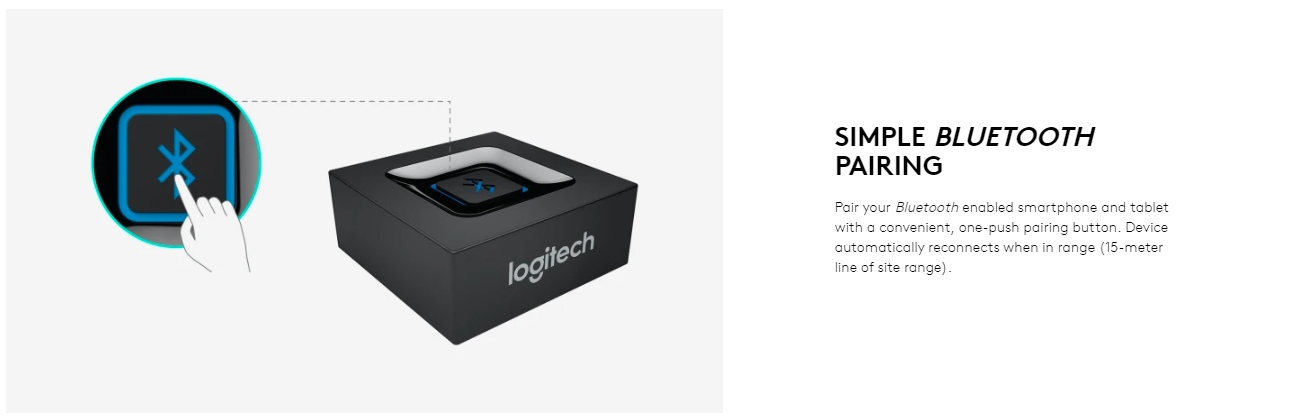 LOGITECH BLUETOOTH AUDIO RECEIVER USB POWERED WIRELESS STREAMING WITH ...