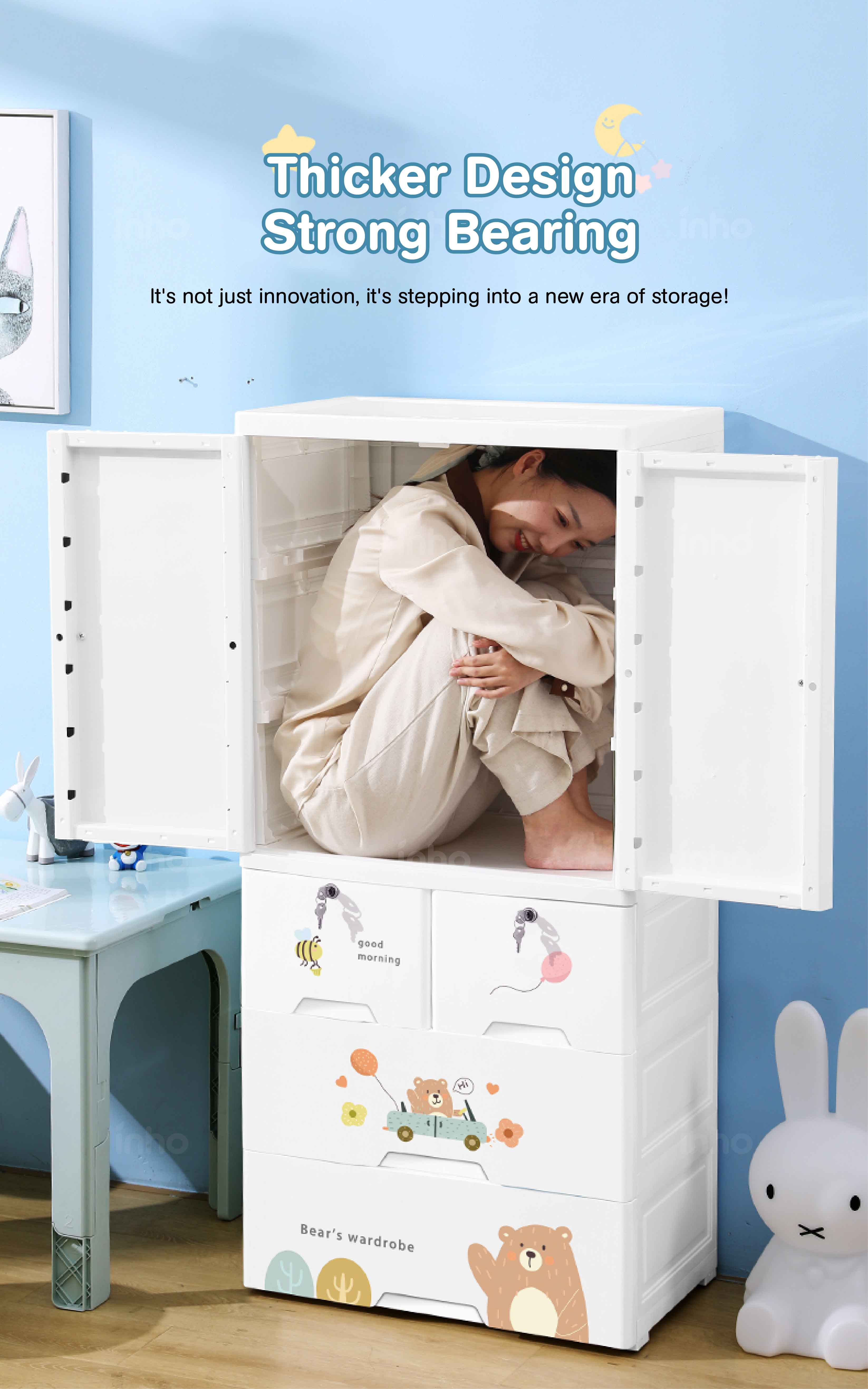 INHO L65cm Cute Cartoon Kids Wardrobe Clothes Cabinet With Lock ...