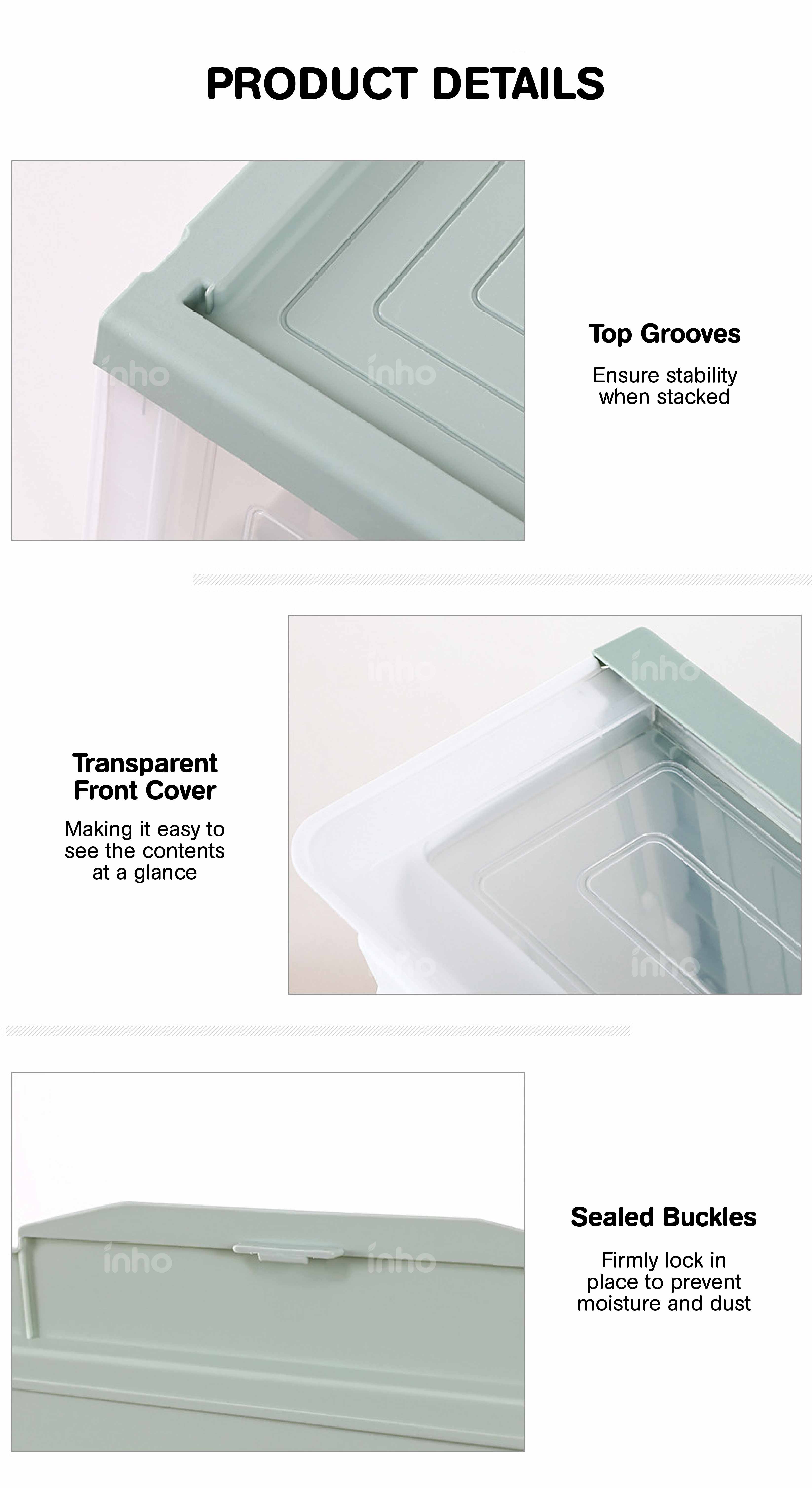 INHO 28/42/54L Large Capacity Storage Box With Transparent Lid ...