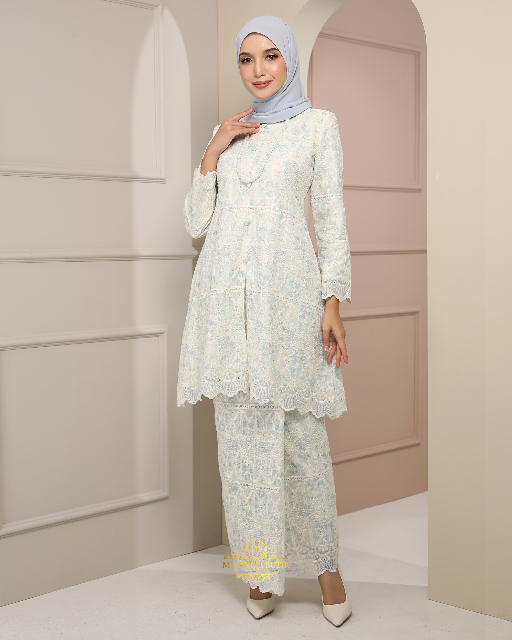 By MARIBELI BUTIK | KURUNG RIAU MODEN JELITA 06 | TEAL BLUE | Sulam ...