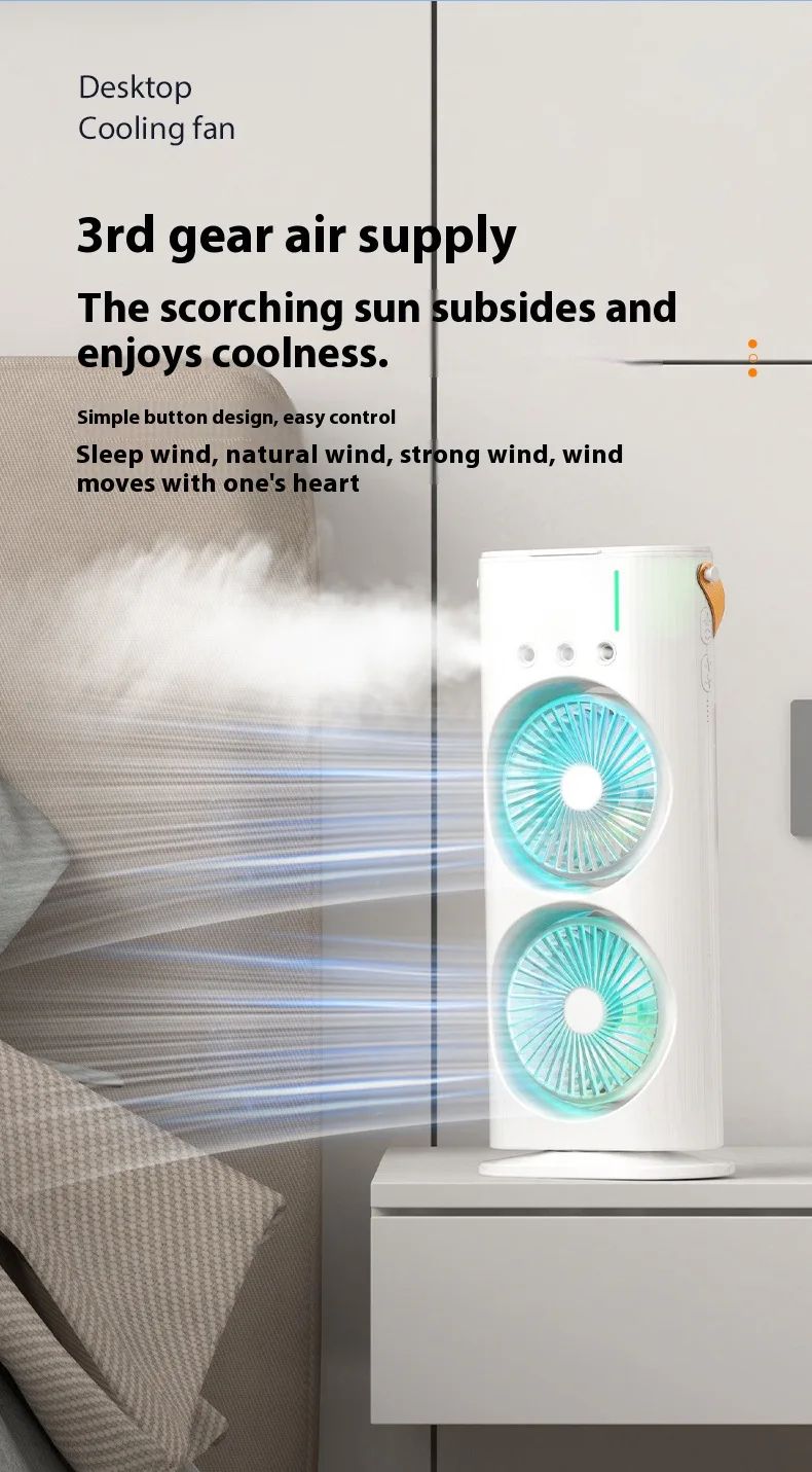 Remote Control 3 Speeds Double Head Portable Fan Air Cooling Humidifier ...