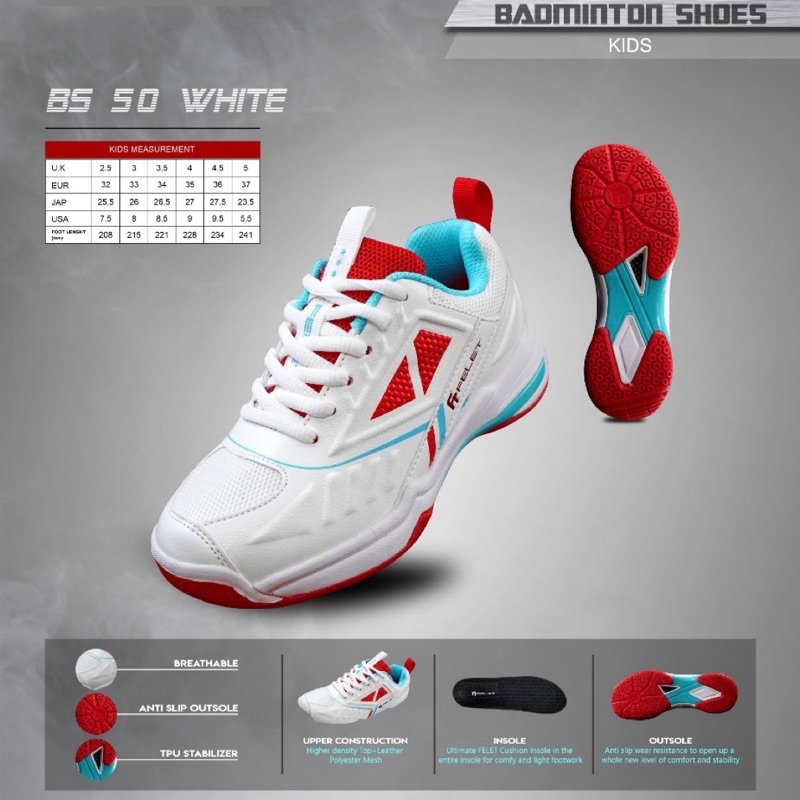 FELET BS49 BS50 BS51 Kids Badminton Shoes Junior 100%ORIGINAL Kasut Indoor Court Budak | Shopee ...