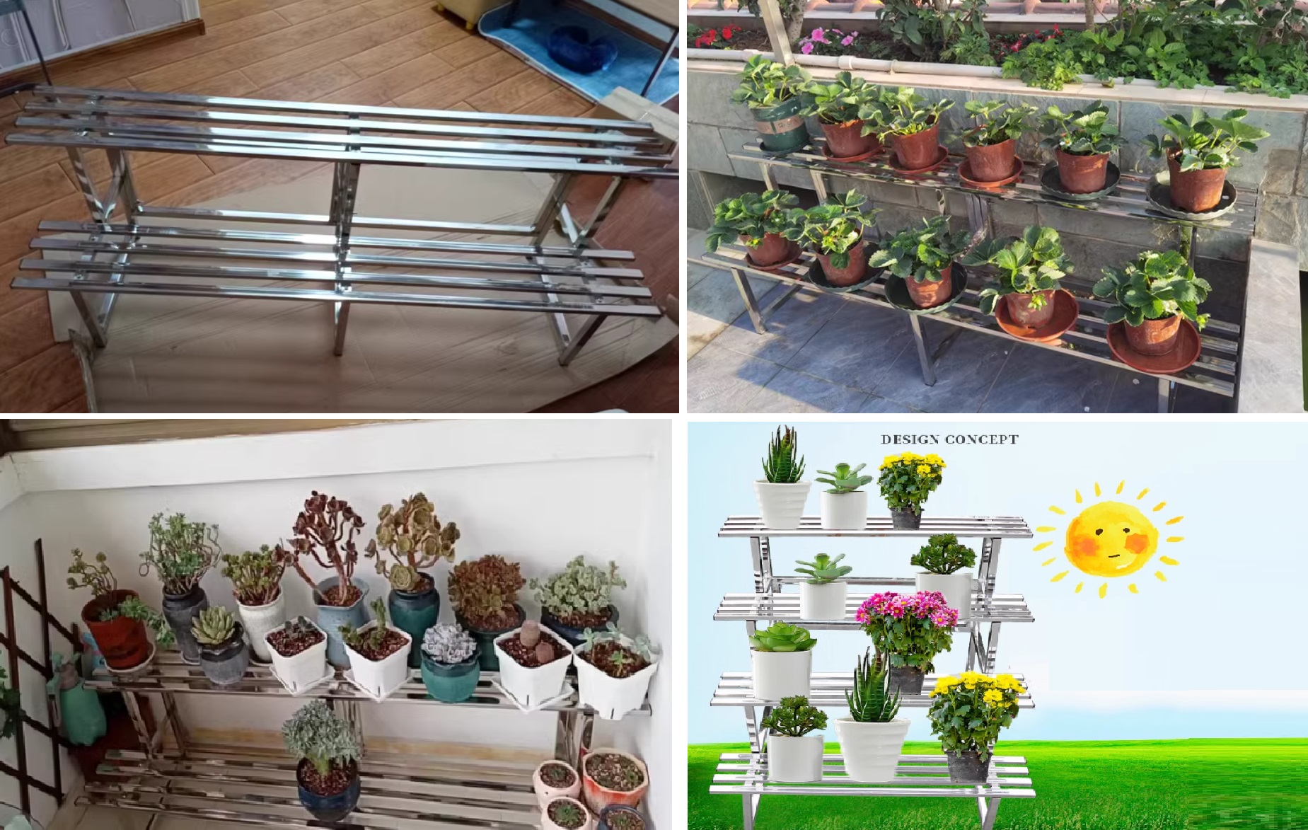 KIDSLADY Rak Bunga Bertingkat Rak Pasu Bunga Outdoor Stainless Steel ...